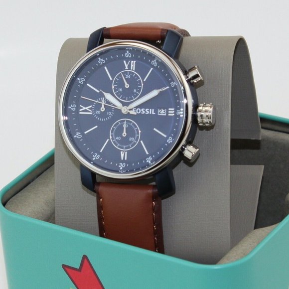 Fossil | Accessories | Mens Fossil Blue Dial Leather Watch | Poshmark